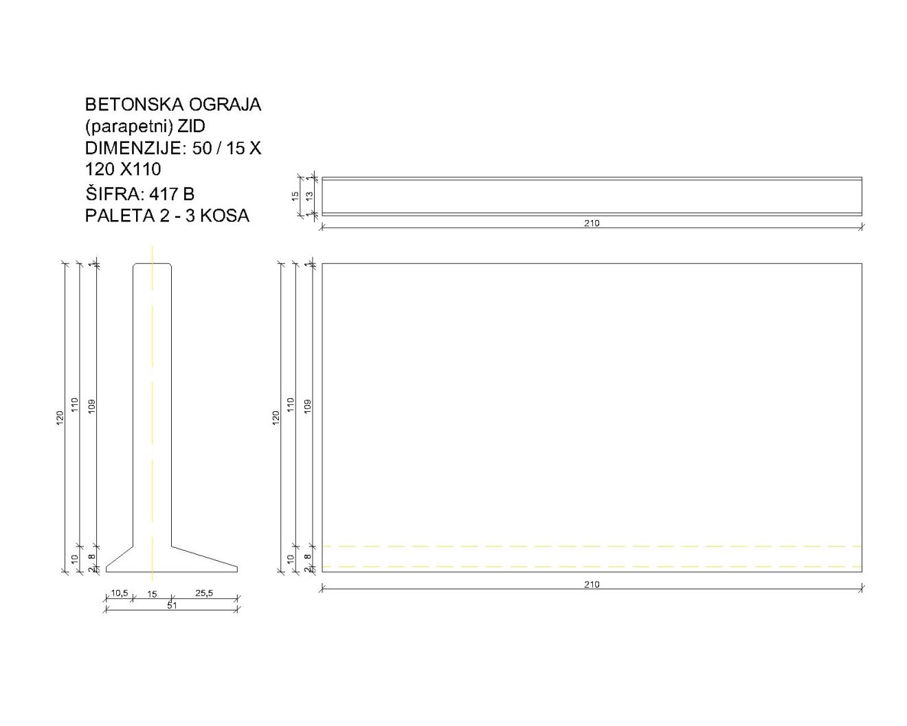 OGRAJNI ZID (PARAPETNI) 120 (210) - PILIH BETON
